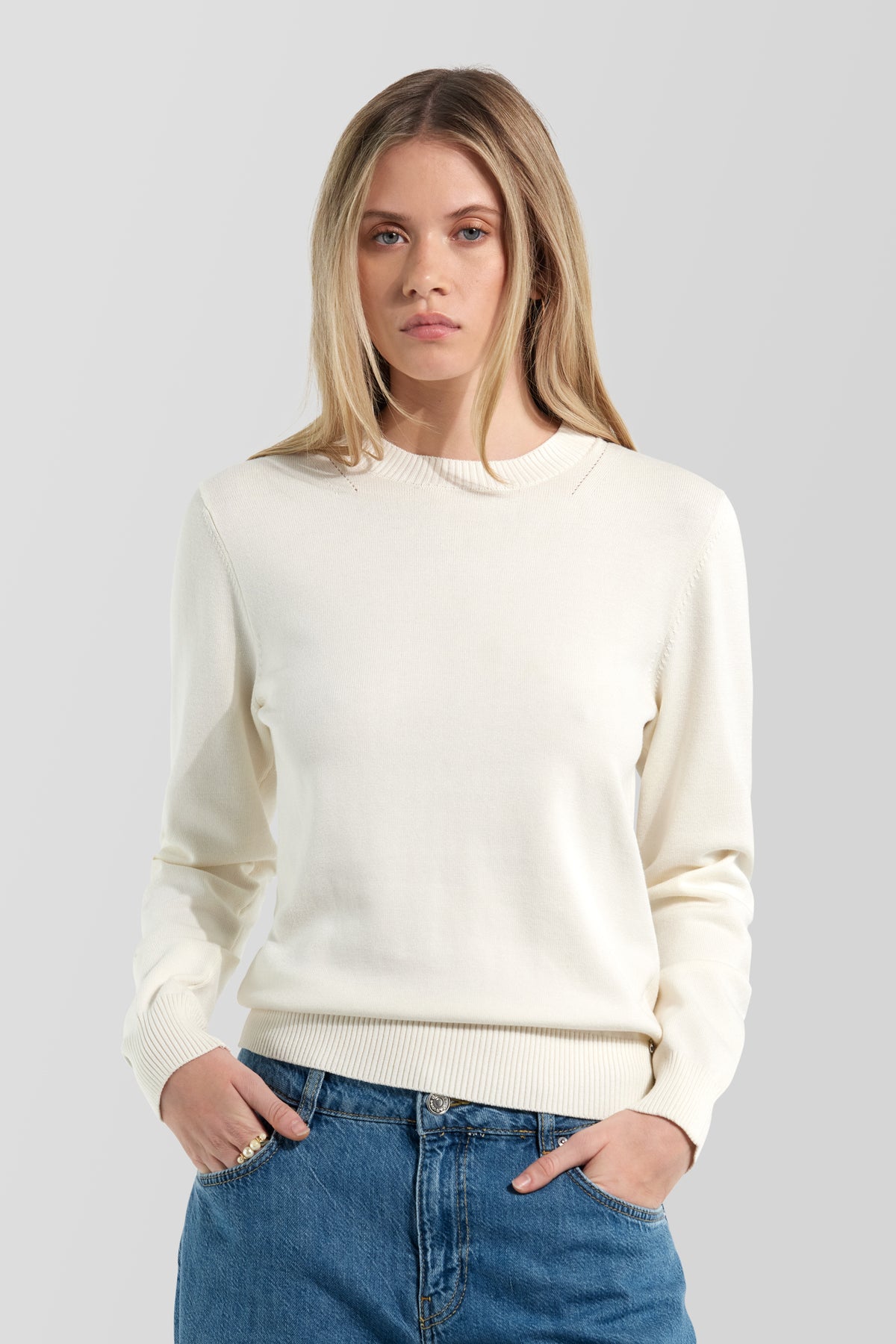 Women's white slim fit top ARIELLE ROUND 1029 – GAS Jeans